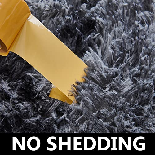 TABAYON Shag Area Rug, 5x7 Ft Tie-Dyed Dark Grey Upgrade Anti-Skid Durable Rectangular Cozy , High Pile Soft Throw Rug for Nursery Room Living Room