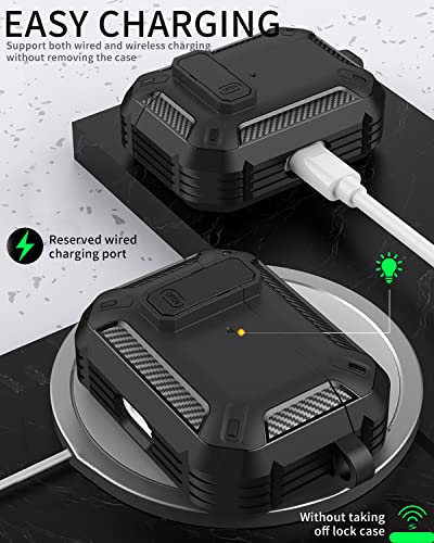 OTOPO Compatible with Airpods Pro 2/1 Case Cover Lock with Ear Tips Cleaning Kit, iPods Pro 2 Rugged Protective Airpod Pro Case for Apple Airpod Pro 2nd Generation Earbuds Case Men Women Black