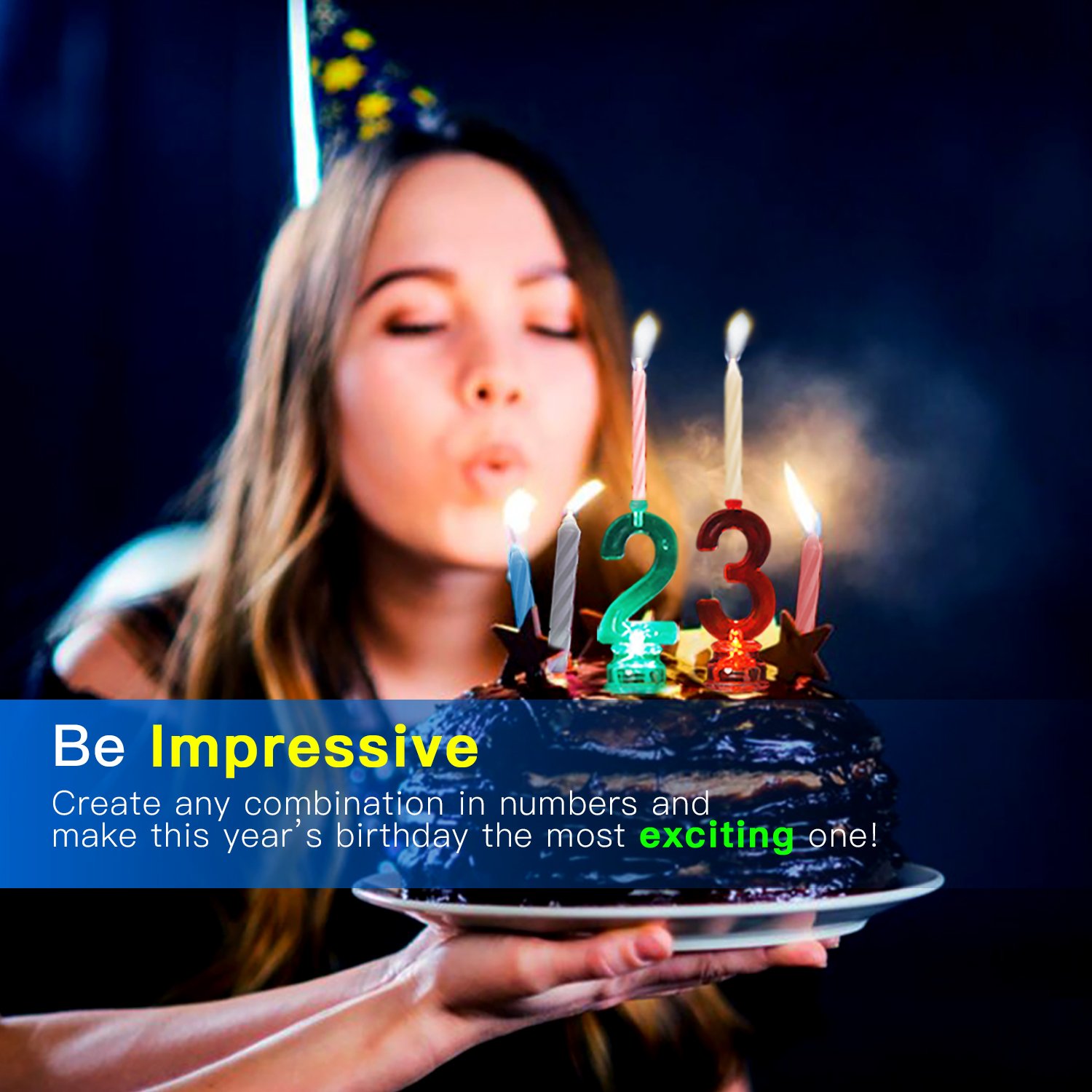 Novelty Place Birthday Number Candle Set, Flashing Multicolor Changing LED Birthday Cake Topper with 4 Wax Candles (Number 4)