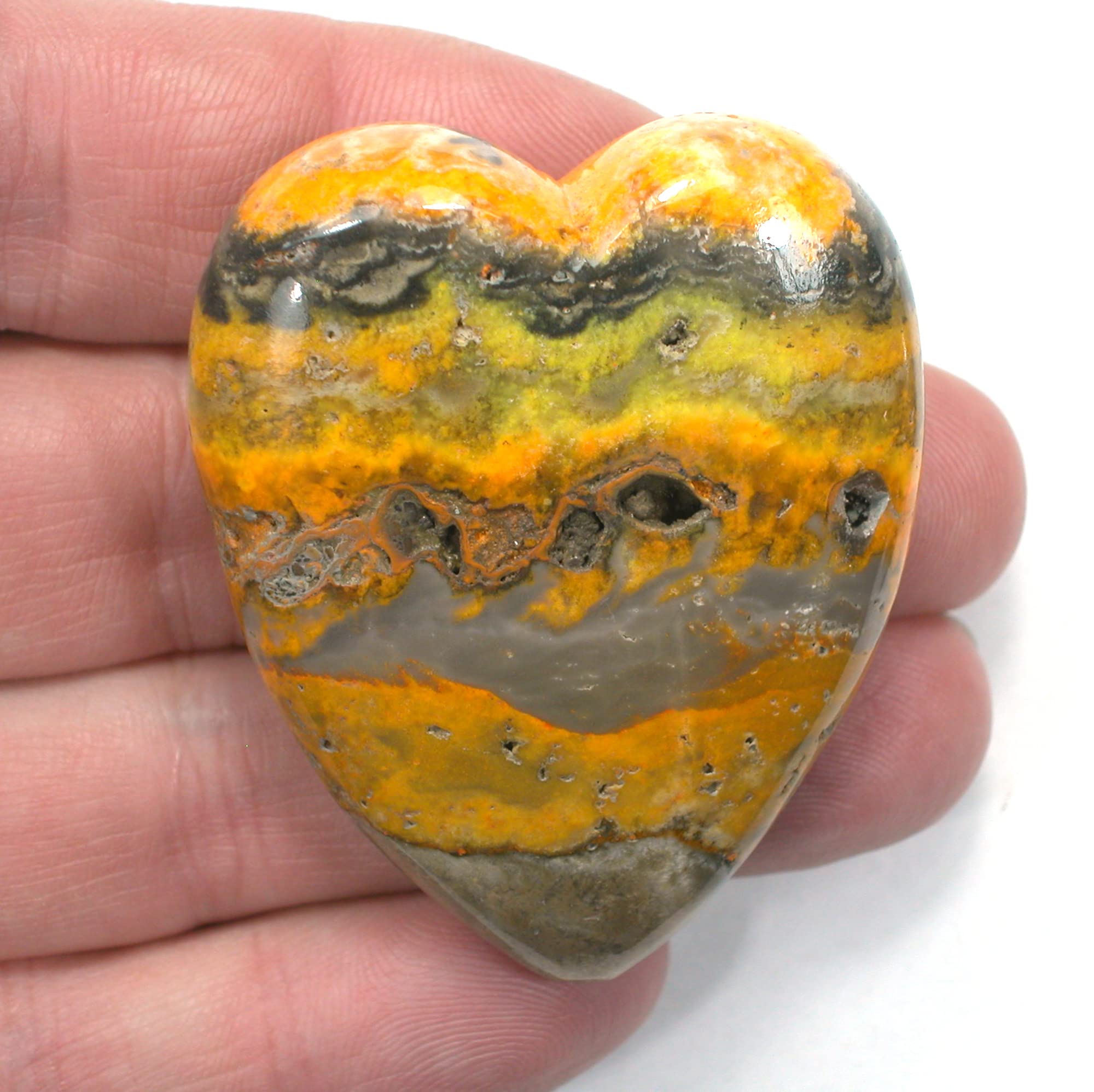 DVH 58g Bumble Bee Jasper Calcite Heart Meditation Stone 54x43x18 (4080)