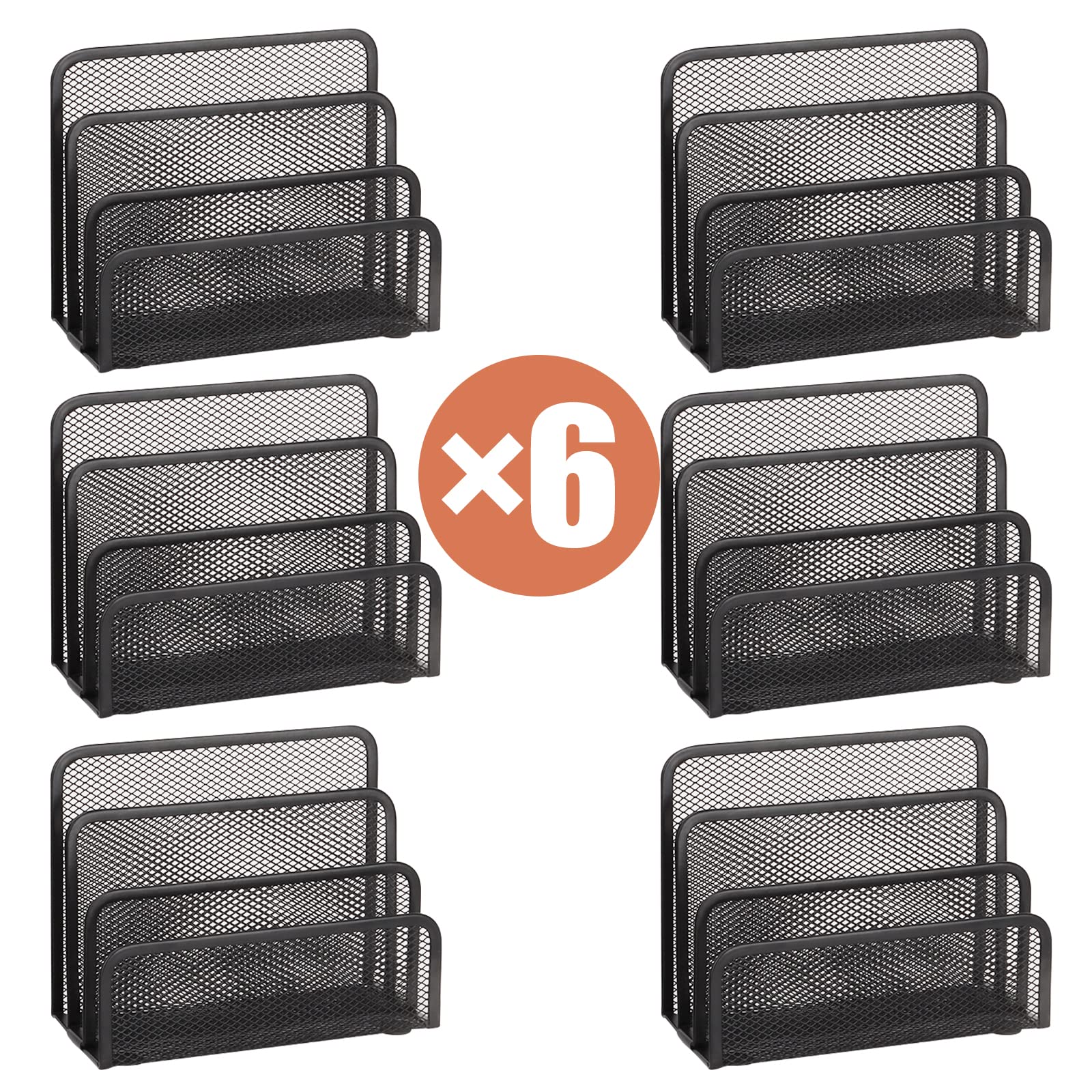 Desk Mail Organizer - 6pcs Small File Organizer Letter Sorter - Bill Organizer Mail Holder Countertop for Home Office - Vertical Metal Mesh Desk Organizer with 3 Upright Compartments