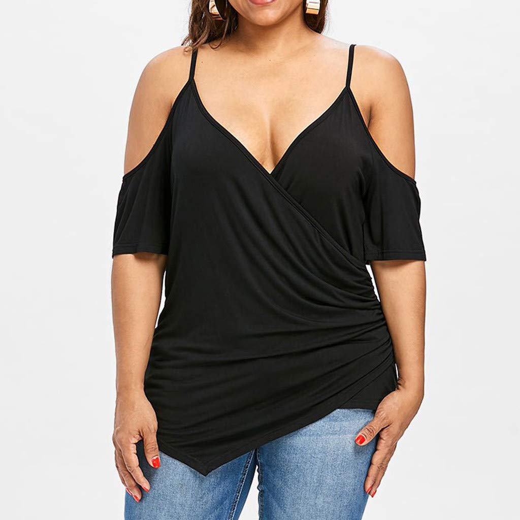 Womens Casual Blouse,Sexy Off The Shoulder Tank Tops Summer Loose T-Shirt Plain Pure Color Tops Flowy V Neck Tunic