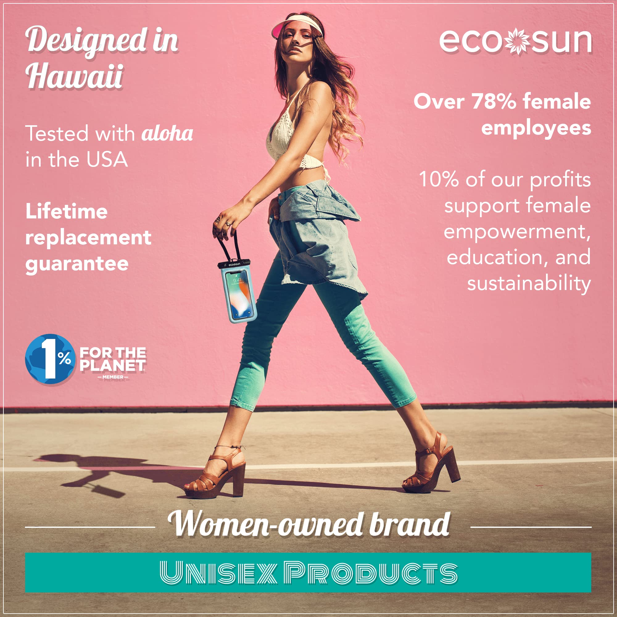 Eco Sun Waterproof Phone Pouch (2-Pack) β Designed in Hawaii β Case Fits All iPhones (incl. 15 Pro Max), Samsung Galaxy S24 & More Blue/Pink