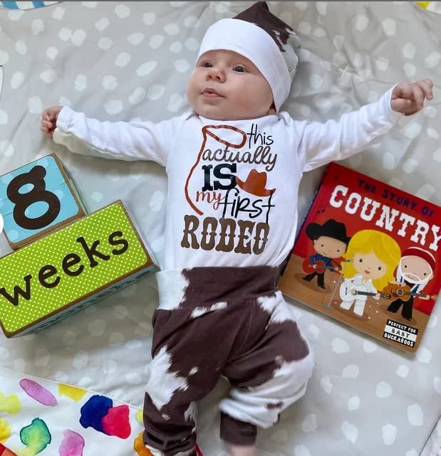 Newborn Infant Baby Boys Clothes Western Cowboy Letters Print Long Sleeve Bodysuit Pants Hat 3PCS Outfit Set
