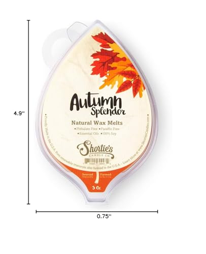 Shortie's Candle Company Autumn Splendor Natural Soy Wax Melts - 1 Highly Scented 3 Oz. Bar - Made with 100% Soy and Essential Fragrance Oils - Phthalate & Paraffin Free, Vegan, Non-Toxic