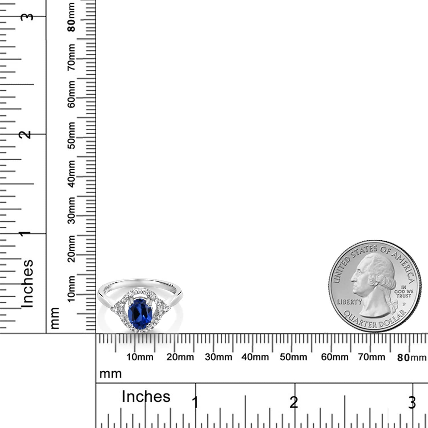 Gem Stone King 925 Sterling Silver Blue Created Sapphire Ring For Women (1.34 Cttw, Oval 7X5MM, Available In Size 5, 6, 7, 8)