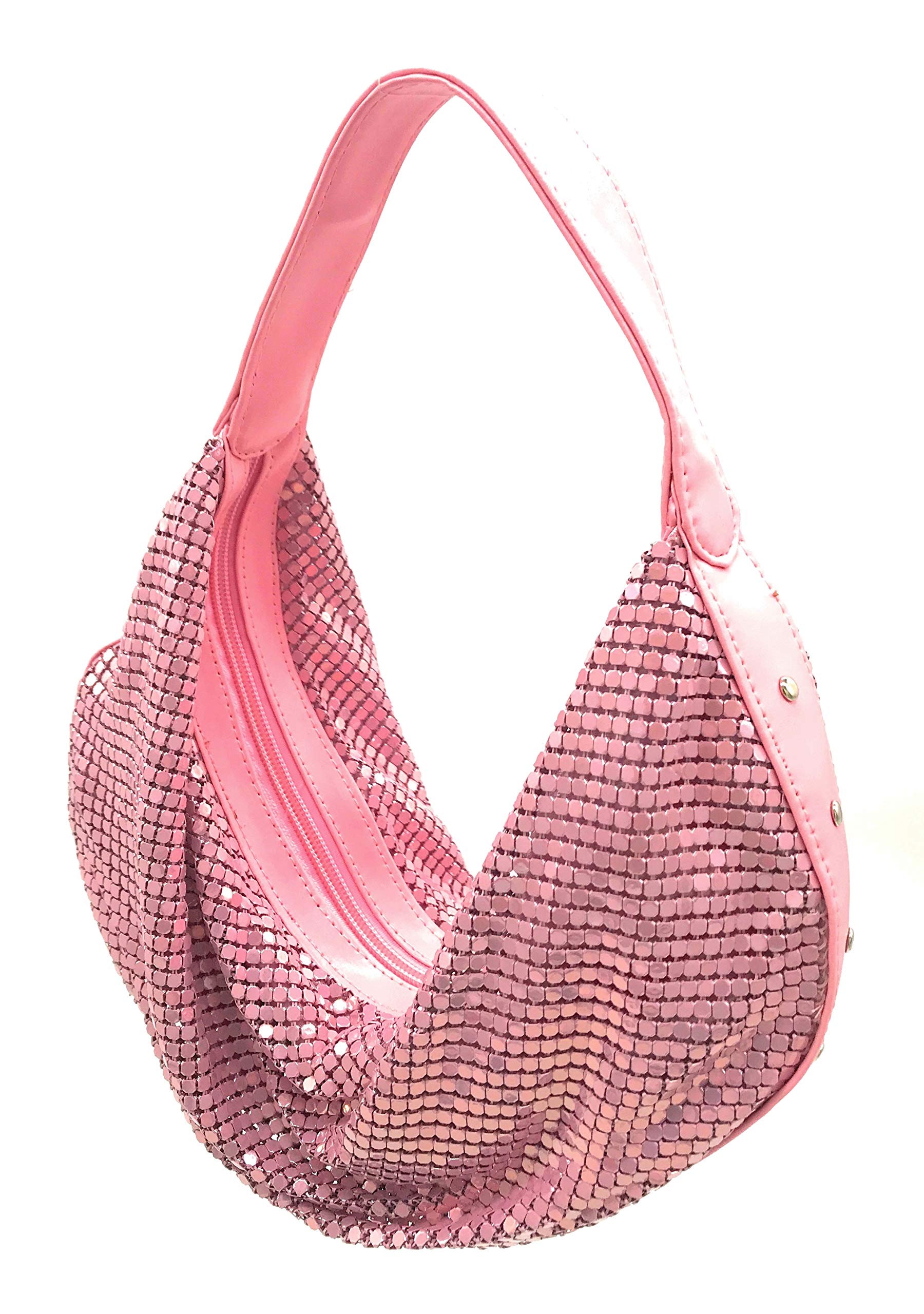 Womens Hand carry Hobo Bag clutch metal mesh evening purse for Cocktail Party Prom Wedding Banquet (Pink)