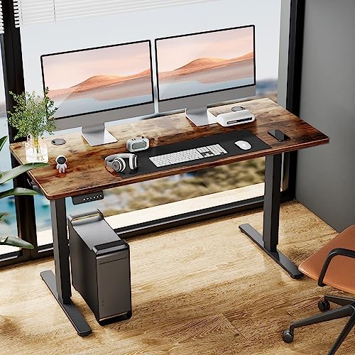 SMUG Electric Standing Desk with Memory Preset, Ergonomic Height Adjustable Table with T-Shaped Metal Bracket Modern Computer Workstations for Home Office, 4024, Rustic Brown
