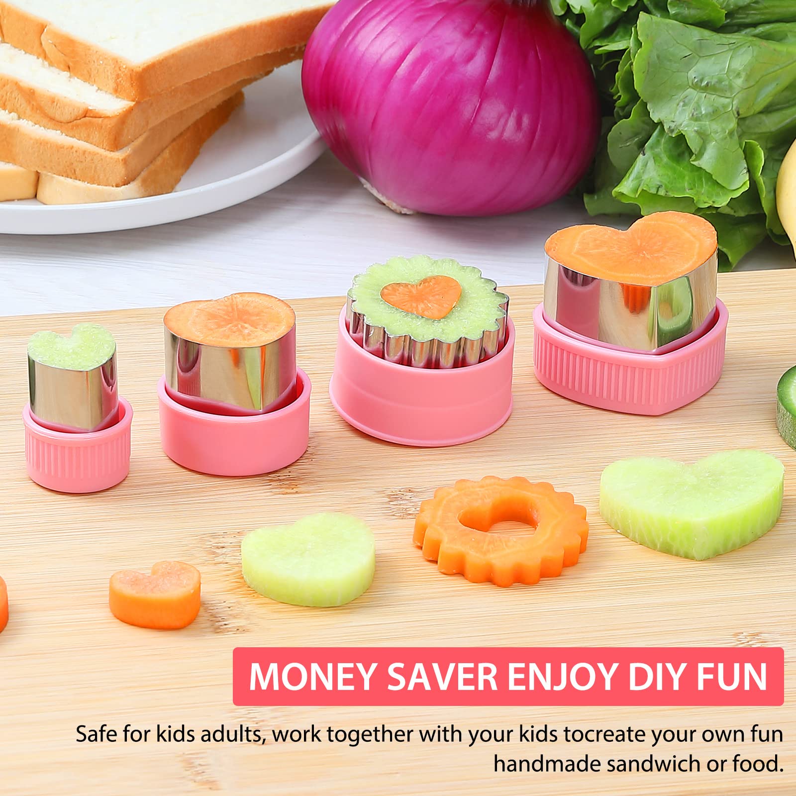 Heart Cookie Cutters Set,6 Pcs Uncrustables Maker Bread Cutters Heart Shapes DIY Cookie Cutters Fruit Vegetable Mold for Kids Boys & Girls Bento Lunch Box
