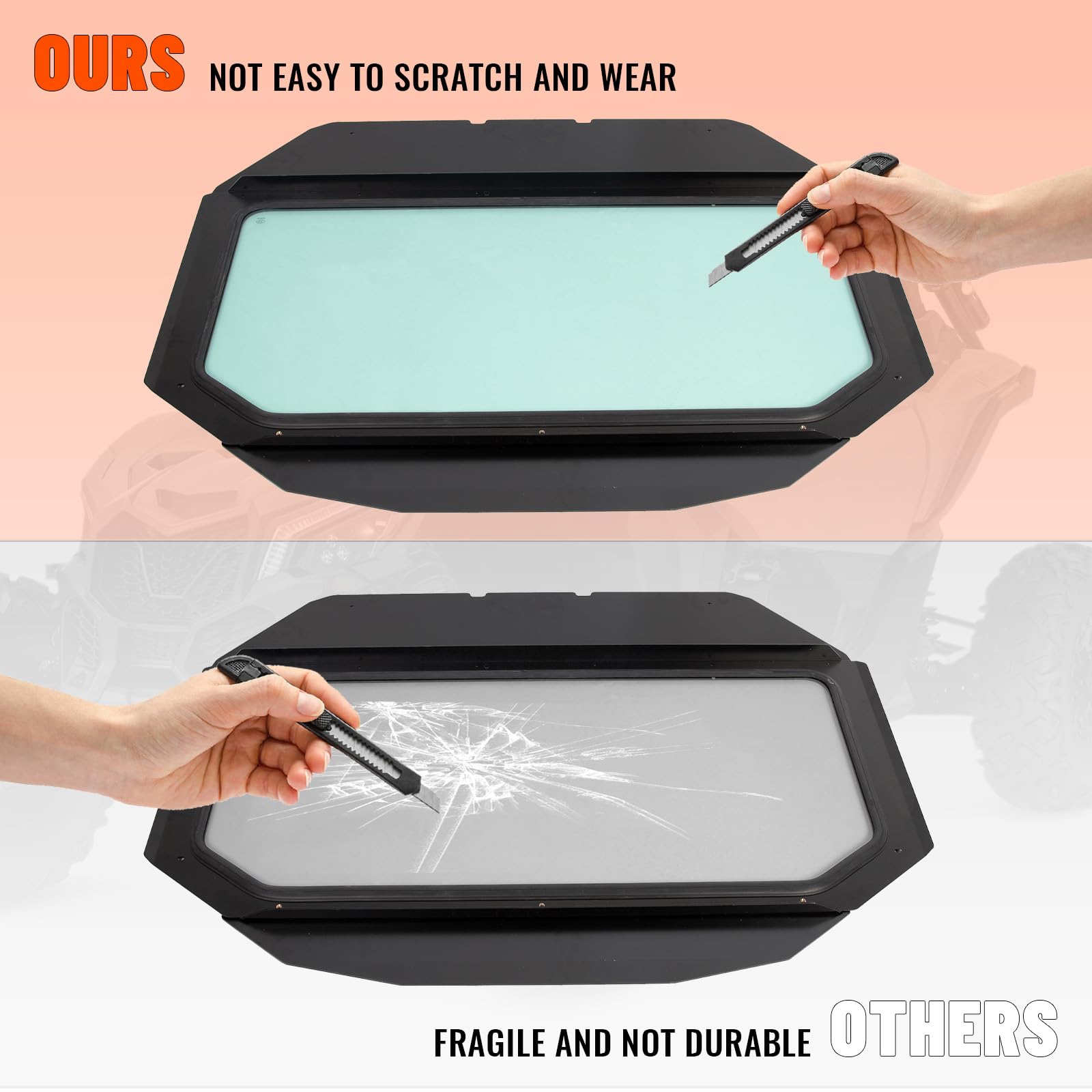 ECOTRIC Full Glass Windshield + Sun Visor Compatible With 2017 2018 2019 2020 2021 2022 2023 Can Am X3 Maverick all models, Tough & Durability