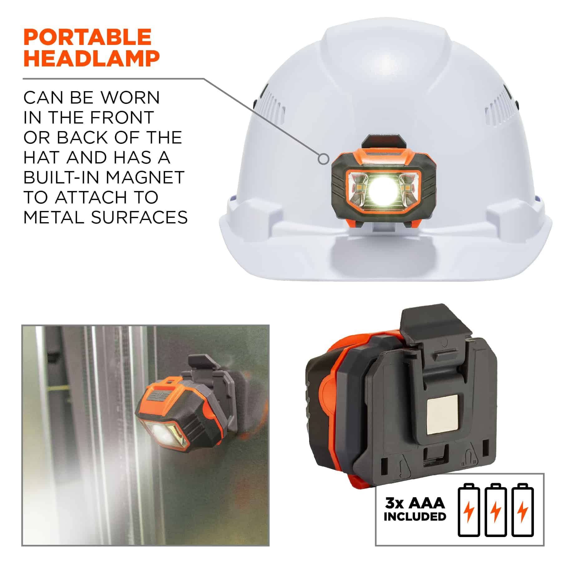 Ergodyne - 60146 Vented Hard Hat with Light, Cap Style, Ratchet Suspension, Class C, Skullerz 8972LED White
