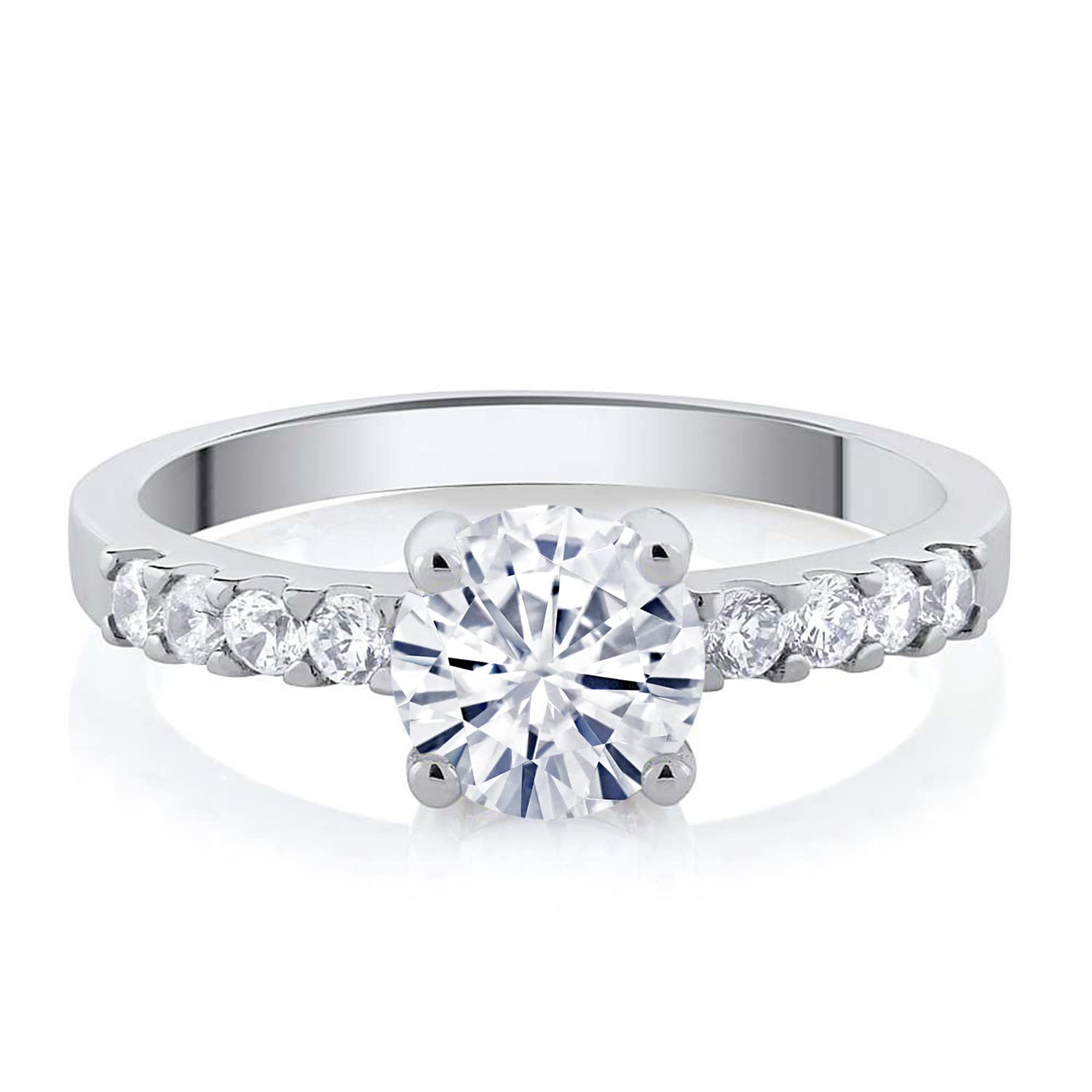 Gem Stone King White Moissanite Wedding Engagement Anniversary Promise Ring (1.04 Cttw, Round 6MM, Available In Size 5, 6, 7, 8, 9)