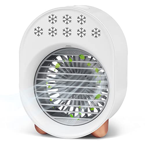 SISMEL Portable Misting Fan, 3 Speed Personal Small Desk Fan with 200ML Water Tank, USB Rechargeable Cooling Mist Fan with Colorful Nightlight, Battery Operated Fan for Bedroom Office Outdoors (White)
