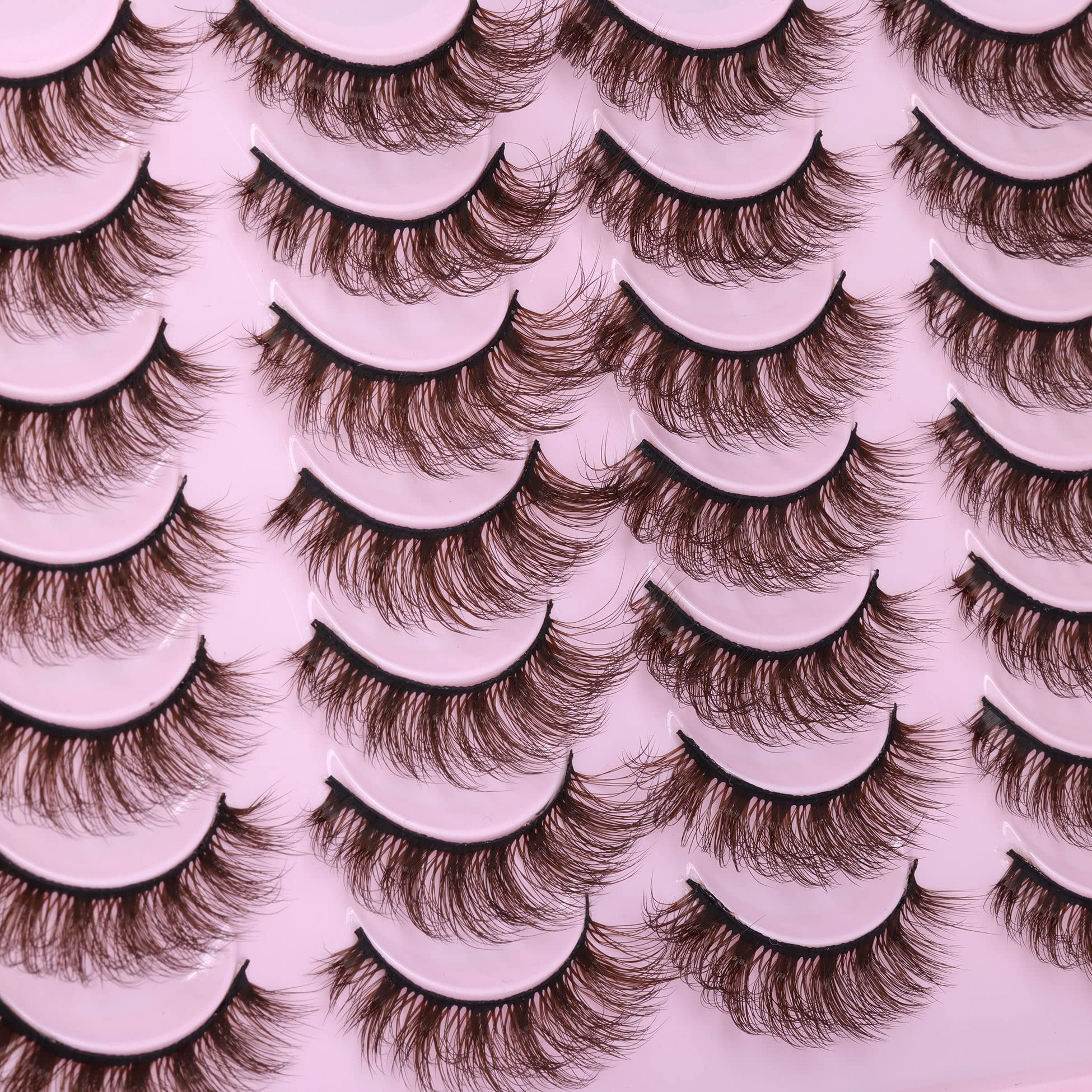 Newcally Brown Natural Lashes Wispy False Eyelashes 3D Colored Eyelashes Fluffy Cat Eye Lashes Mink Faux Curl Fake Lashes 14 Pairs Pack