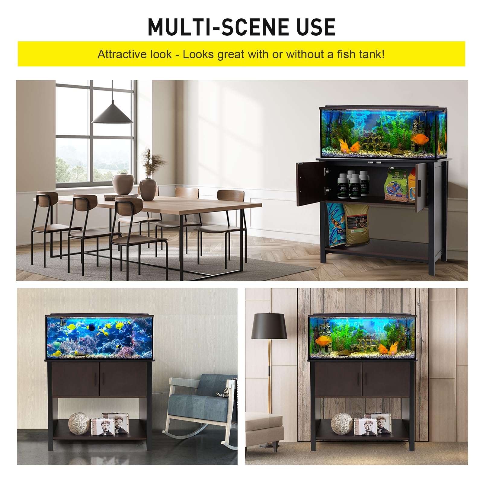 DWALE 40-50 Gallon Fish Tank Stand with Cabinet Accessories Storage,Heavy Duty Metal Frame ,Aquarium Turtle Tank Bearable 900 lbs,36.6" x 18.9" x 31.6"