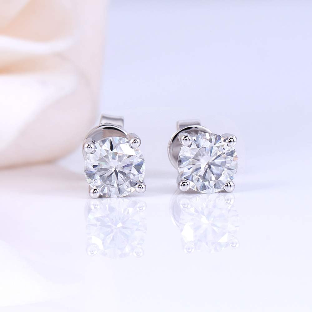 DovEggs 10K White Gold Post 1CTW 5mm Heart Arrows Cut Moissanite Stud Earrings Sterling Silver Push Back for Women (10K White Gold Post)
