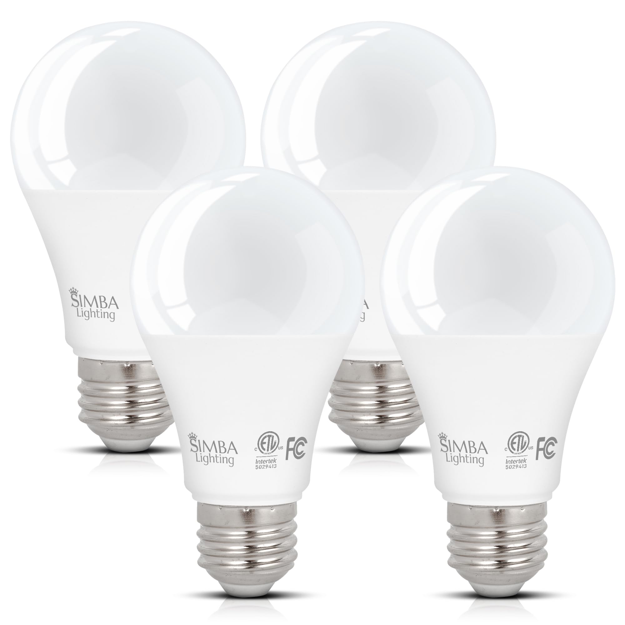 Simba Lighting LED A19 ETL Listed Light Bulbs (4 Pack) 9W 60W-75W Equivalent Standard Size Energy Efficient for Home Applications, E26 Medium Base, 2700K Warm White