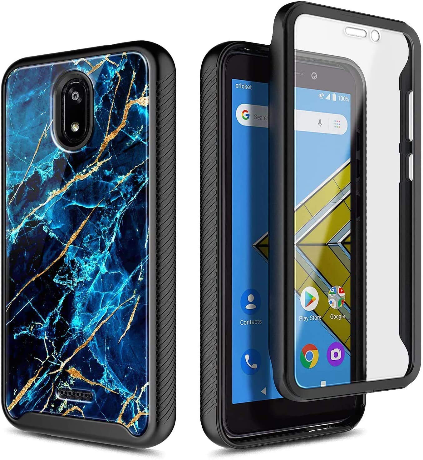 E-Began Case for BLU Wiko Ride (W-U300), Vision 2 (U304AC)/AT&T Radiant Core (U304A)/Cricket Icon with [Built-in Screen Protector], Full-Body Protective Bumper Case -Marble Design Sapphire