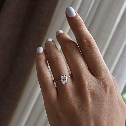 espere 1.5 Carat Moissanite Oval Cut Forever Classic Engagement Ring Solid Gold Plain Ring Band 14K Rose Gold Bridal Ring Stackable Brilliant Ring (4.5)