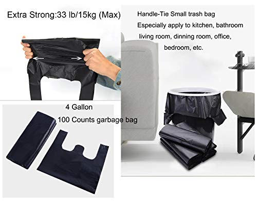 YYaaloa 100 pcs Small Black Trash Bags with Handles 14x22 Super Thick plastic Rubbish Bags,T-shirt bags,Wastebasket Bags for Office, Picnic,Kitchen, Bulk Bags (Black 100 pack)