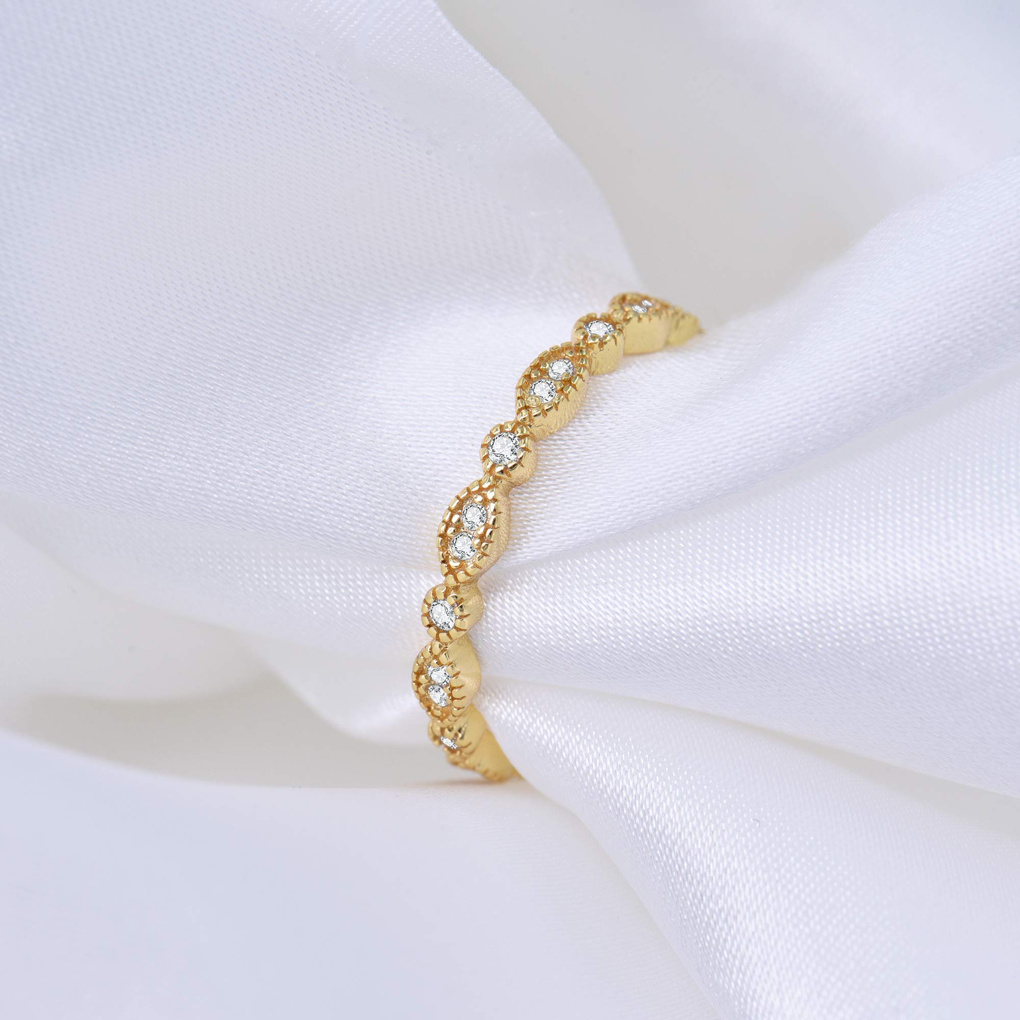 espere Milgrain Marquise & Round Cubic Zirconia Half Eternity Ring Stacking Infinity Wedding Band Sterling Silver 18K Gold Plated Size 7