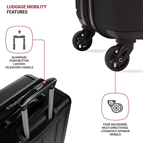 SwissGear 6297 Hardside Expandable Luggage with Spinner Wheels, Black, Checked-Large 27-Inch
