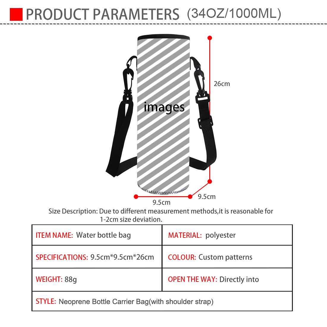 Freewander Customize Water Bottle Carrier Holds 24OZ/34OZ Stainless Steel Bottles Plastic Bottles Custom Your Own Image Text