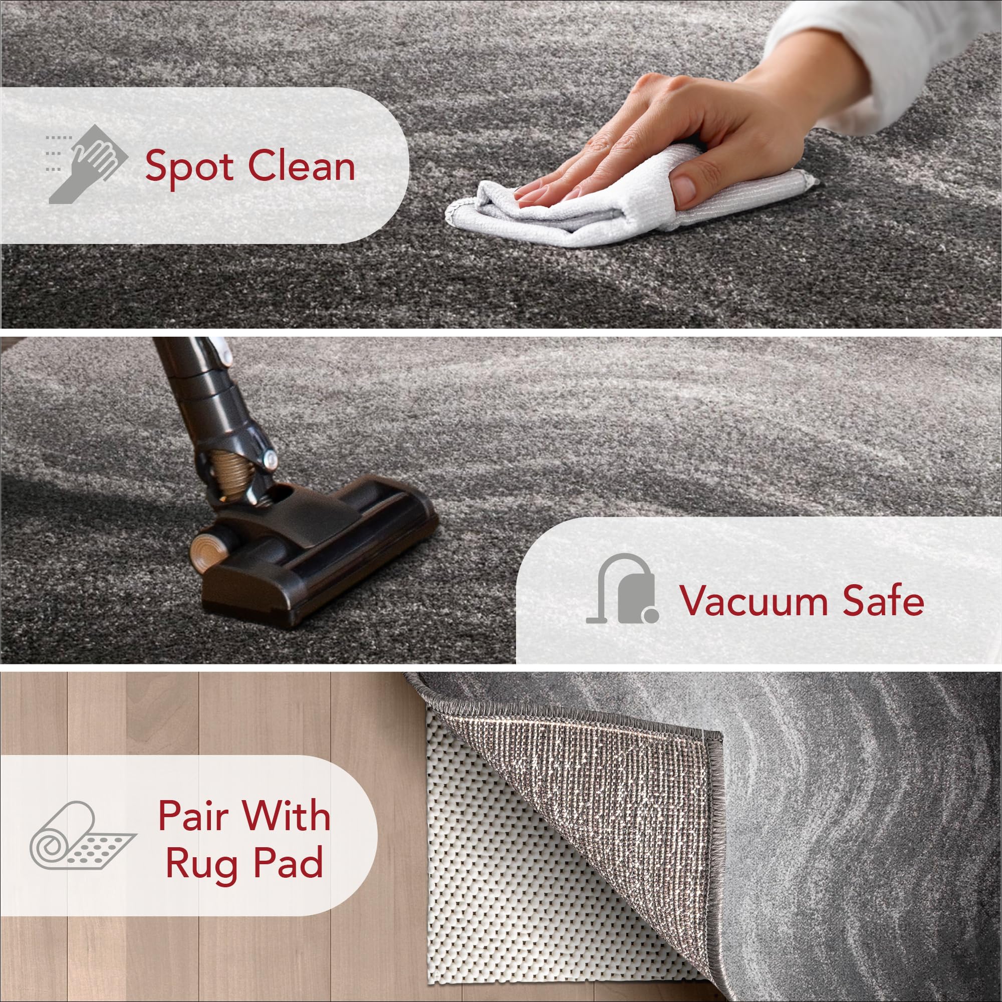 nuLOOM 2' x 3' Performance Indoor Area Rug, Non-Shed, Power Loomed High-Traffic Area Rug for Living Room, Bedroom, Home, Julene Charcoal