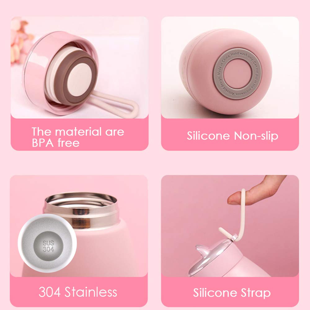 DIFFLIFE Mini Vacuum Mug Cute Thermos ,2019 New Stainless Steel Hot Water Bottle Travel Cup,304 stainless steel milk mug coffee tea(260ML Pink) (DAYUN)