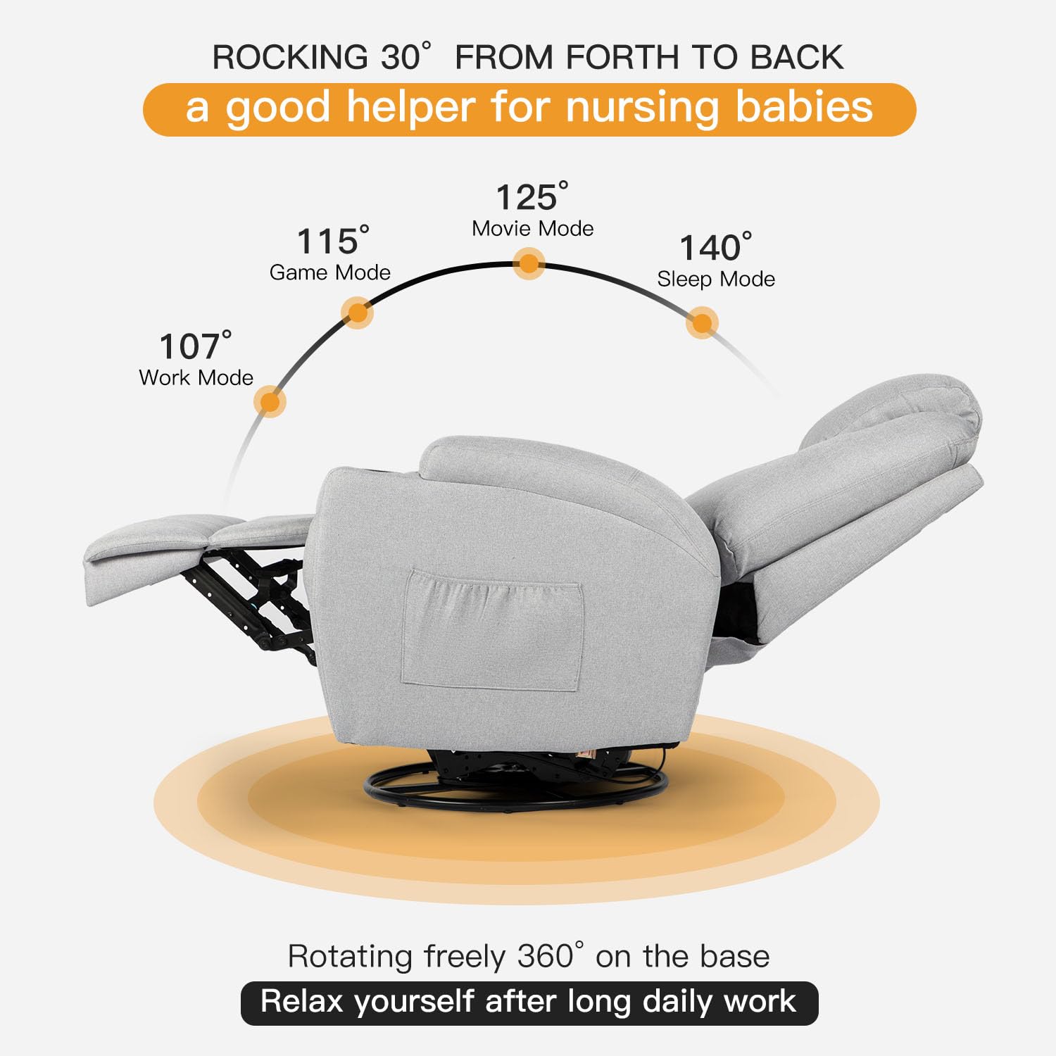 Esright Grey Massage Recliner Chair 360° Swivel Heated Ergonomic Lounge Reclining Chair