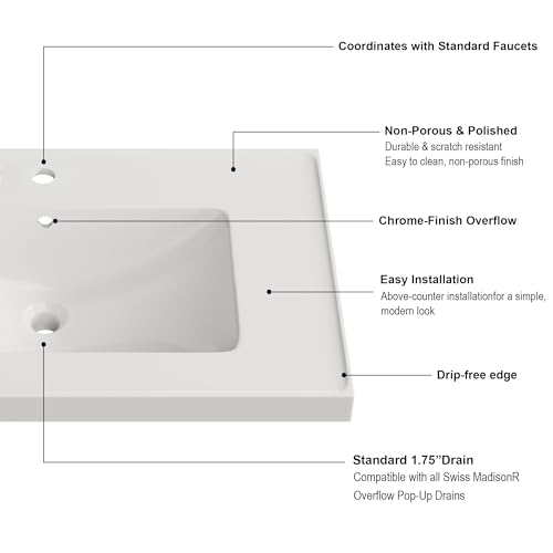 JPND 30" Bathroom Vanity with Sink Combo, Wall Mounted Vanity Base Cabinet with Single Hole Sink and Two Soft Close Drawers, Handle-Free Design, White (Faucet and Drain not Included)