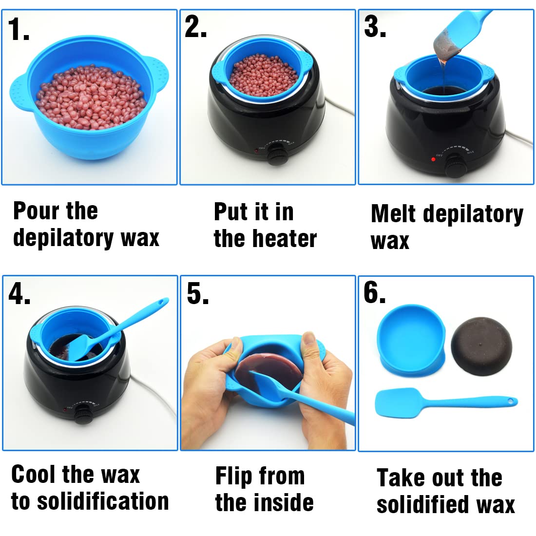 Wax Warmer Replacement Spare -Silicone Bowl - Silicone Spatula Kit, Nonstick Wax, Easy Clean Reusable, Hair Removal Waxing Kit Accessories