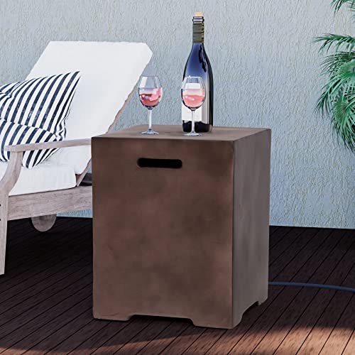HOMPUS Propane Tank Cover Table 16 inch for Fire Table, 20lb Gallon Gas Tank Cover Table, Hideaway Concrete Grill Tank Table, MgO Tank Storage Box, Outdoor Side Table for Fire Pit, Patio, Dark Bronze