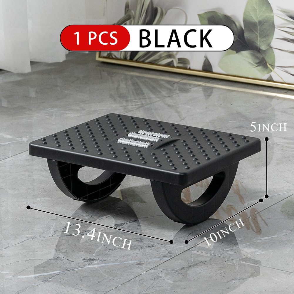 Foot Rest, Adjustable Height Foot Rest for Under Desk at Work, Ergonomic Foot Stool Under Desk for Office, Under Desk Footrest with Large Roller Massage, Desk Foot Rest for Pressure Relief (Black)