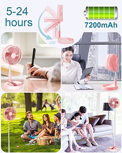UN UNITEDTIME Desk and table fan, Air Circulator Fan Portable Travel Fans Battery Operated or USB Powered,Adjustable Height Foldaway with remote Control Timer, 4 Speed Settings (Pink)