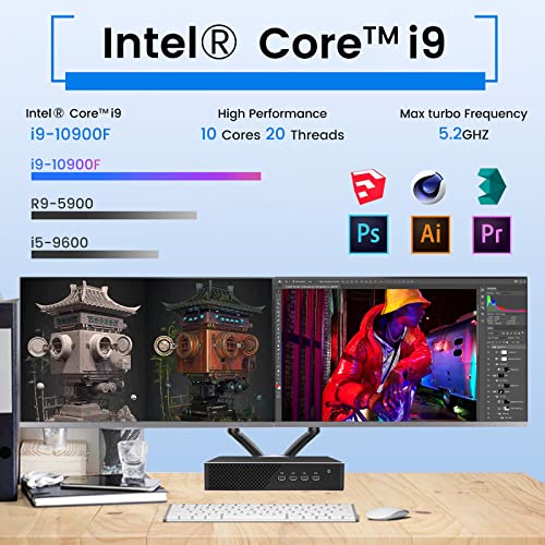 Kinupute Mini PC, Desktop Computer Core i9-10900F 2.8-5.2GHz, Windows 11 Pro, 64G DDR4 RAM| 1T NVME M.2 SSD, GeForce GTX1650 4G