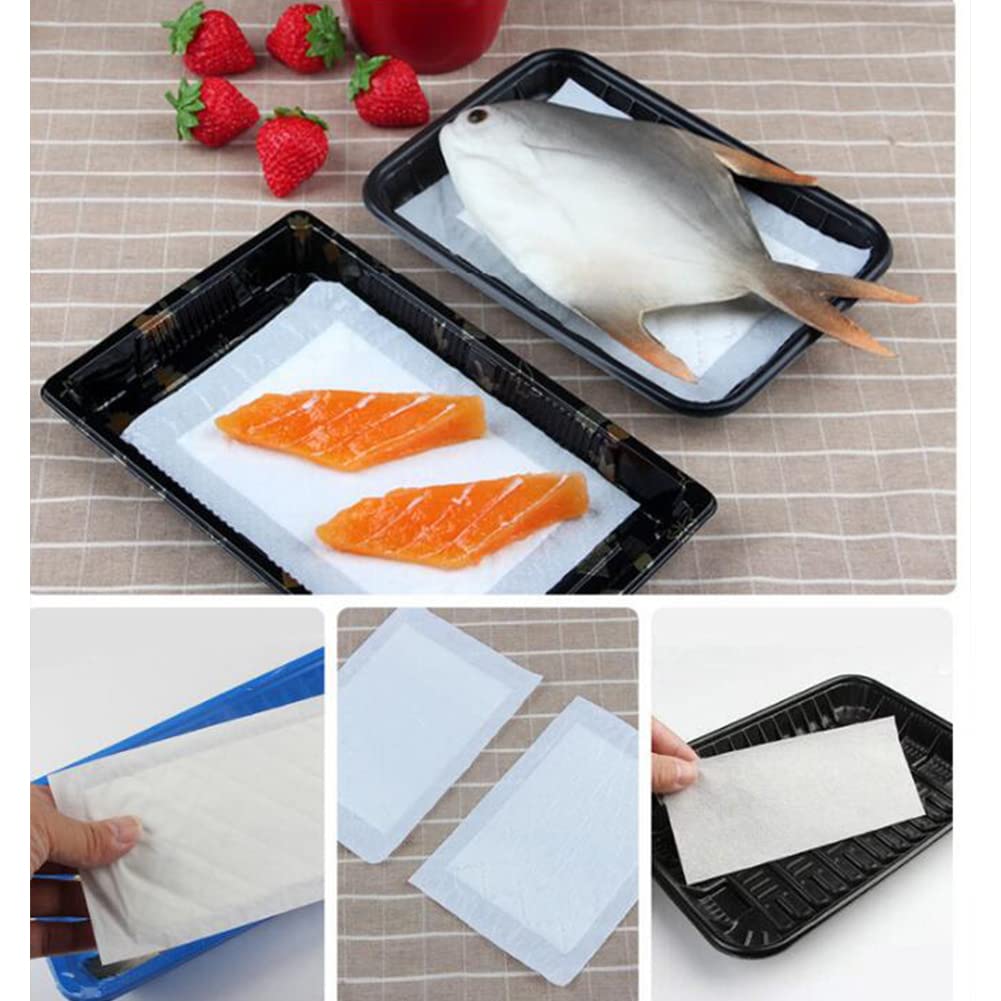 Elvaesther Meat Absorbent Pads, 100pcs Rectangular Meat Absorbant Soaking Pads, Fish and Poultry Foam Tray Pad for Vacuum Sealer Bags 6.3 x 3.14 Inch 100pcs