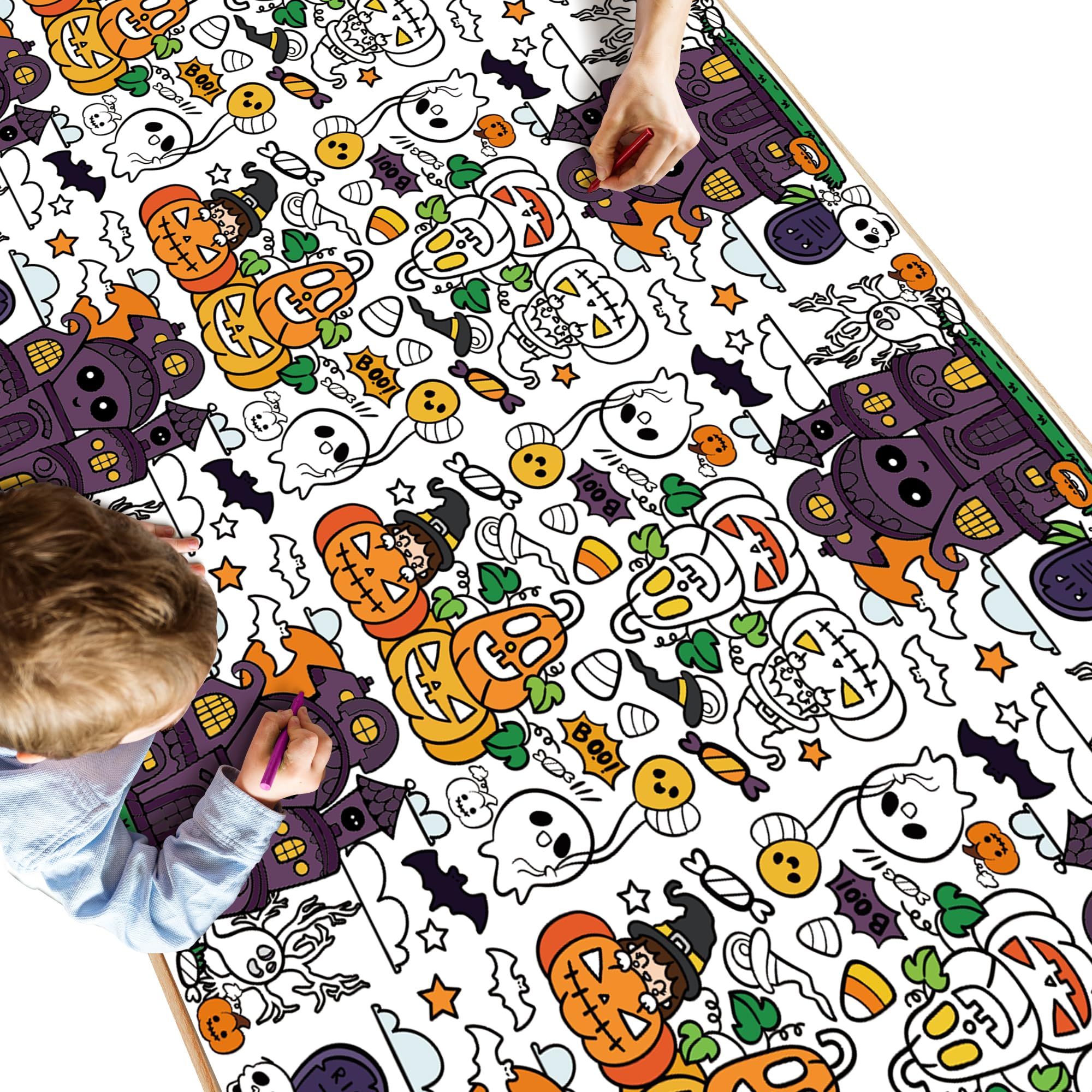 OHOME Halloween Paper Coloring Tablecloth - Halloween Party Decorations | Halloween Backdrop for Indoor | Halloween Games Gifts Decor Party Favors Supplies | Halloween Crafts for Kids,54" x 88"