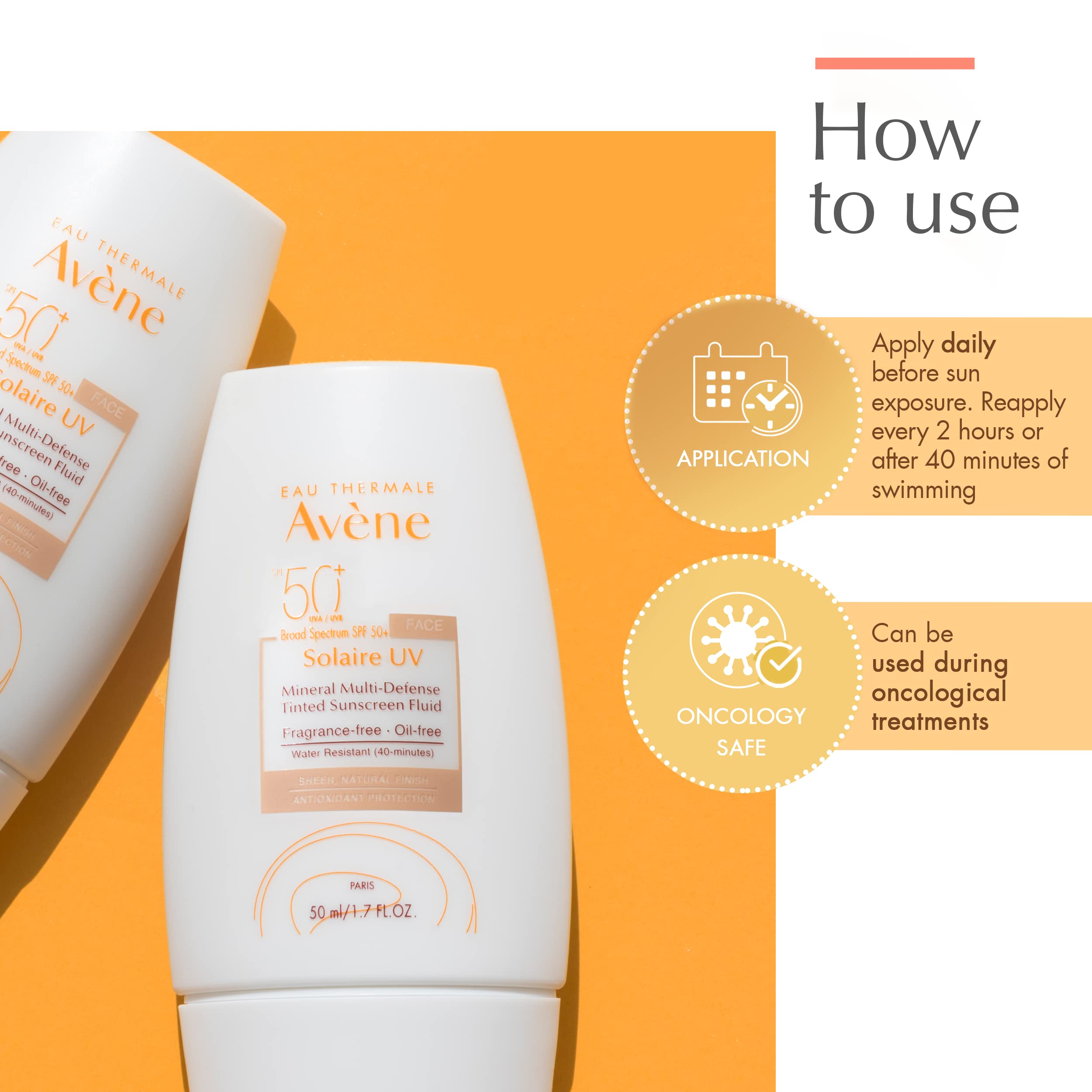Eau Thermale Avène Solarie UV Mineral Multi-Defense Tinted Sunscreen Fluid, Clean Formula Sunscreen for Sensitive Skin, Reef Friendly, Natural Tint, Non-Whitening, Antioxidant Protection, 1.7 fl.oz.