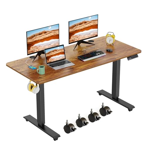 farexon Electric Standing Desk Adjustable Height, 48x 24 Inches Sit Stand Up Computer Desk with Double Metal Hook,4 Memory Preset Heights, 27''-45'' Lifting Range for Home/Office,Vintage Brown