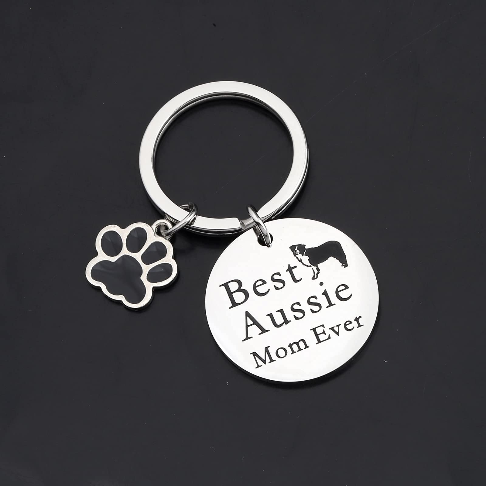 FOTAP Australian Shepherd Keychain Best Aussie Mom Ever Jewelry Australian Shepherd Gifts Aussie Dog Lover Gift Dog Mom Gift (Aussie Mom)
