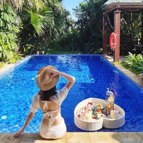 Floating Tray Floating Serving Tray Swimming Pool Floats Floating Tray for Pool Serving Drinks, Brunch, Food On The Water,Brown (Color : White)