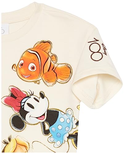 Disney Girls D100 Multi Character French Terry - Minnie, Stitch, Mirabel, Tinkerbell Tee & Short Set, Ivory, 4T US