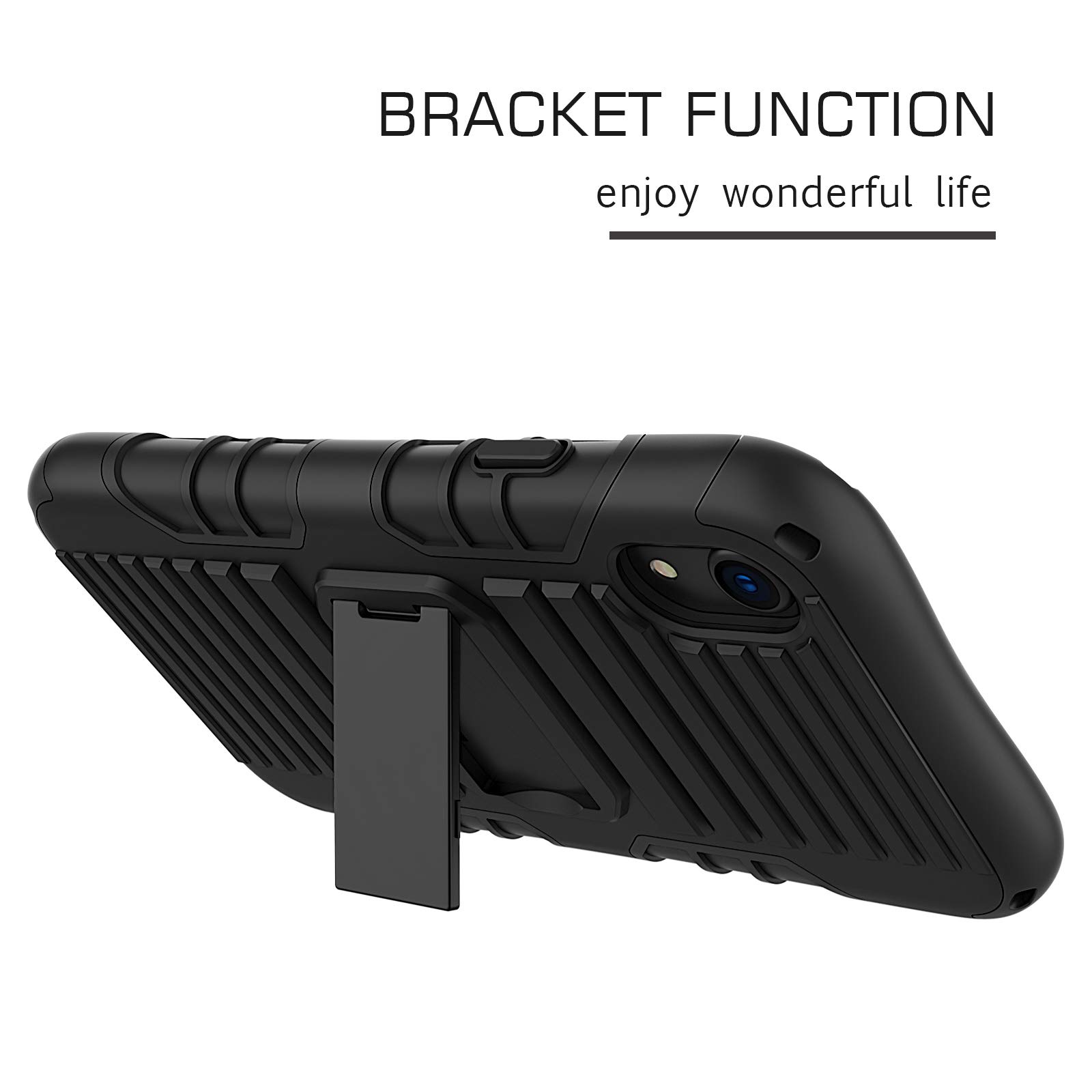 E-Tree for iPhone Xr Case [Shockproof] [Dropproof] [Anti-Lost] with Cross Body Strap and Stand, Shockproof Hard PC & Soft Rubber, Crossbody Lanyard Perfect for Go Outside and Kid Elderly, Black
