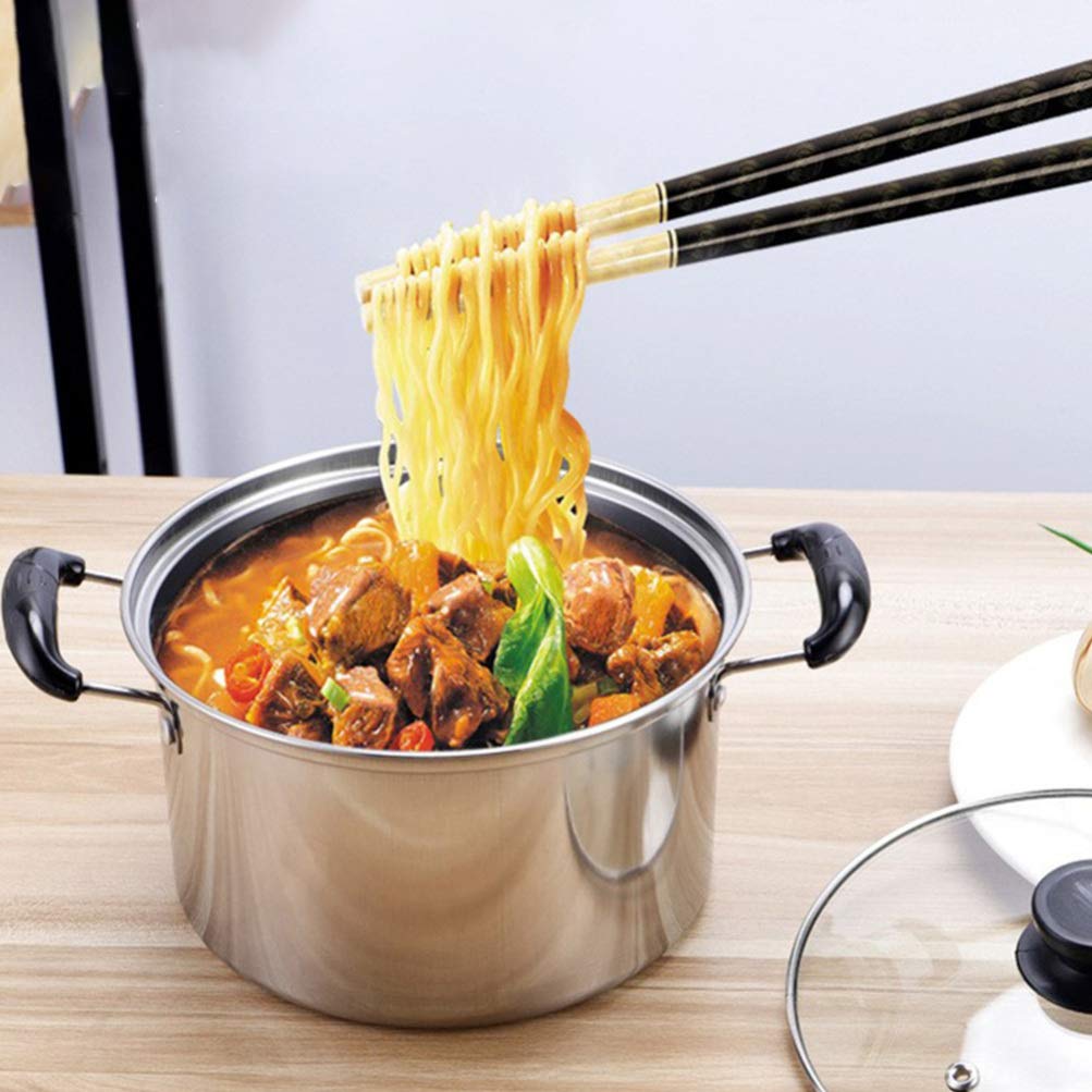 Hemoton Cooking Soup Pot Stew Pan Stainless Steel Pot with Lid Soup Pot Pasta Cooking Pot Sauce Pot Double Handle Household Cookware for Home Kitchen 16cm Chinese Steamer Pot Noodles Pot