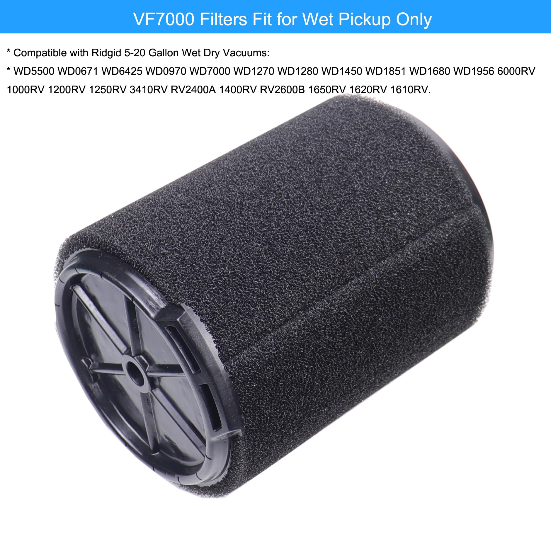 MOCW VF7000 Replacement Filters Compatible with Ridgid Wet Pickup Only Vac Filter for Ridgid 5-20 Gallon Wet/Dry Vacuums, 1 Piece
