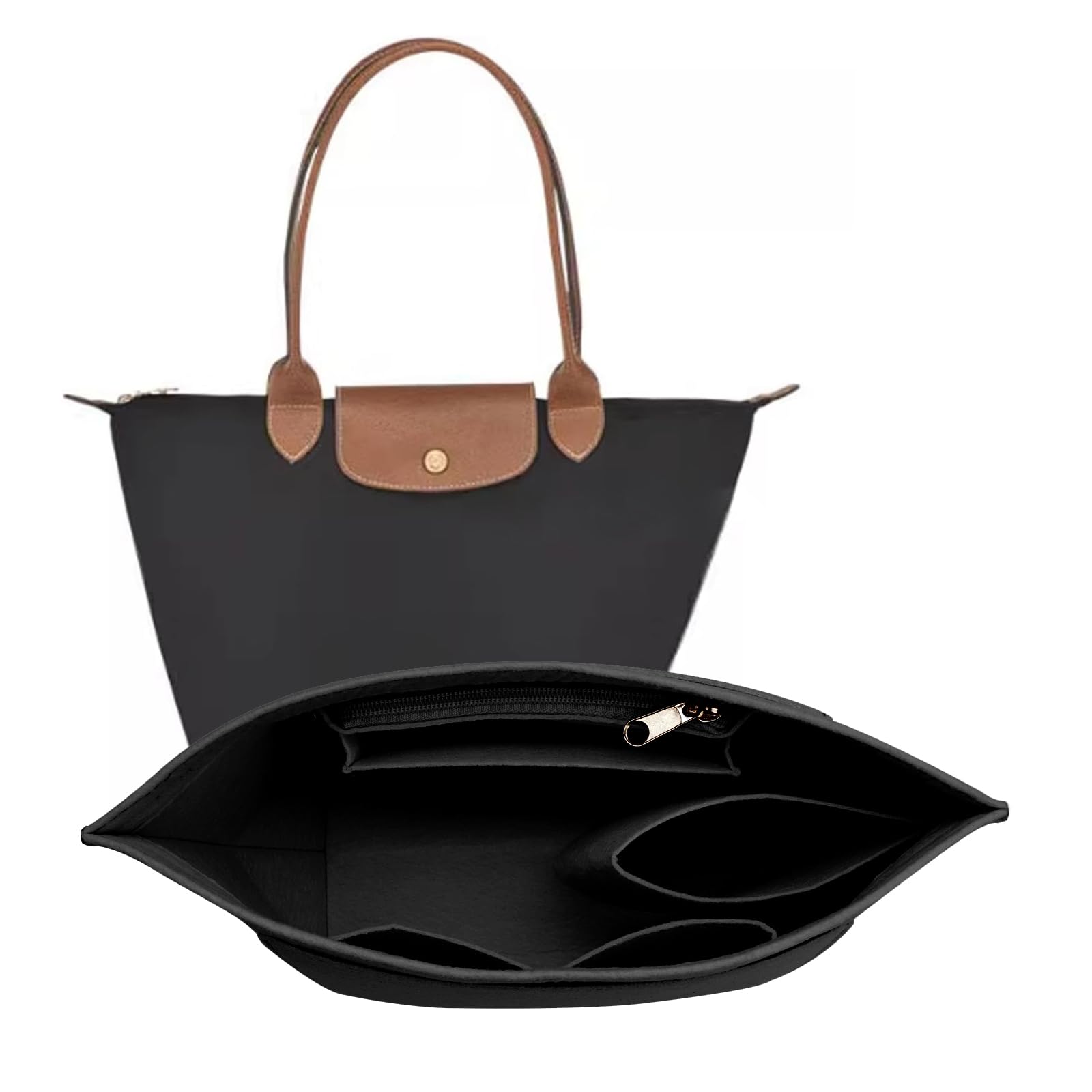 LOUKAYCCI Felt Purse Organizer Insert for Longchamp Le Pliage L Handbag Insert (Large, Black)