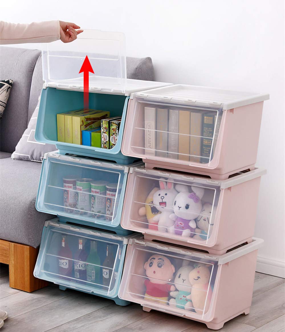 Shozafia Plastic Storage Bins for Toys, Stackable Storage Containers with Lids Front Opening, Clear Storage Box with Wheels. (White,3 Pack Large)