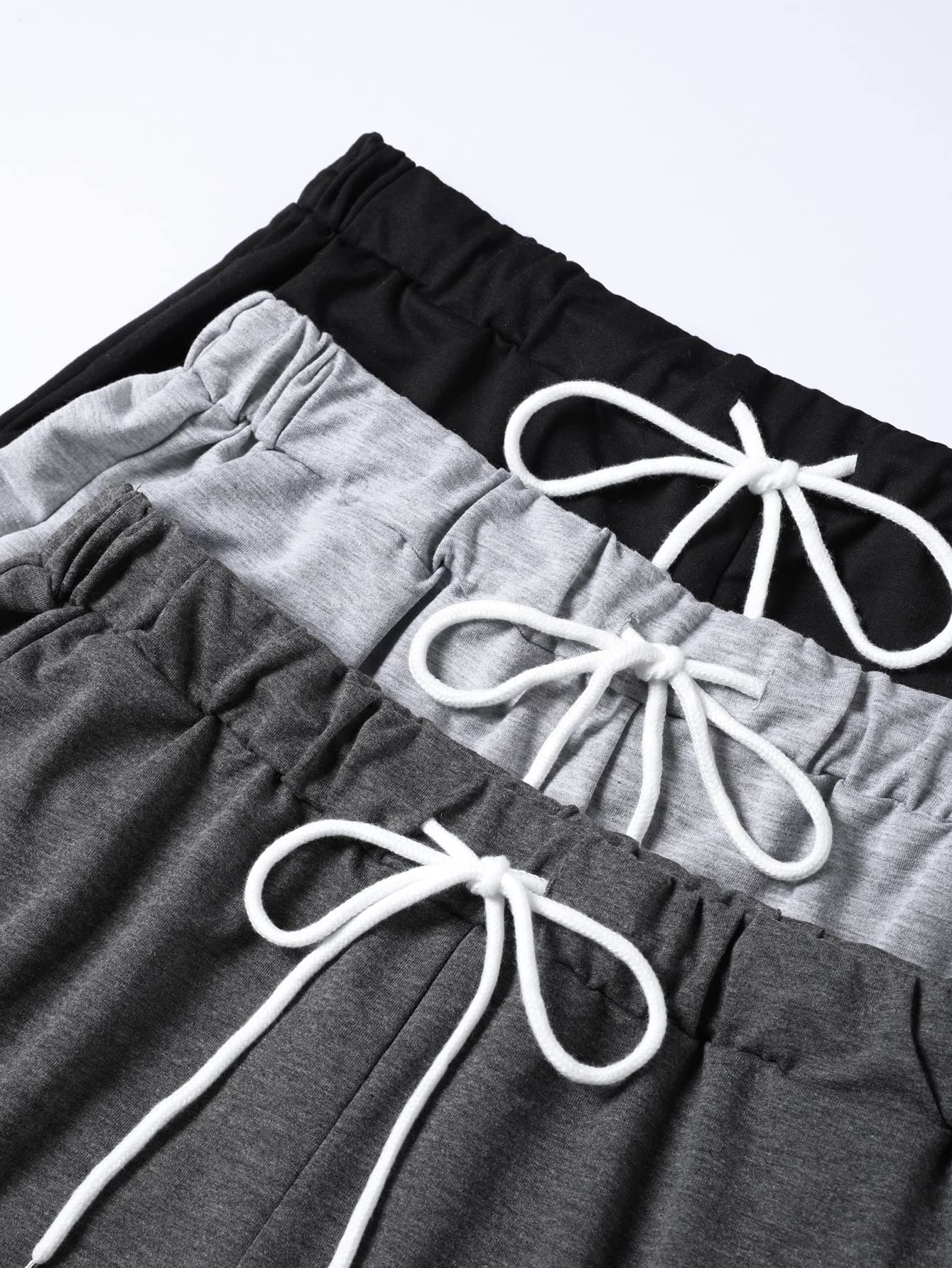 GORGLITTER Women's Plus 3 Piece Casual Sweat Shorts Drawstring Summer Workout Shorts Black and Grey 3X-Large Plus