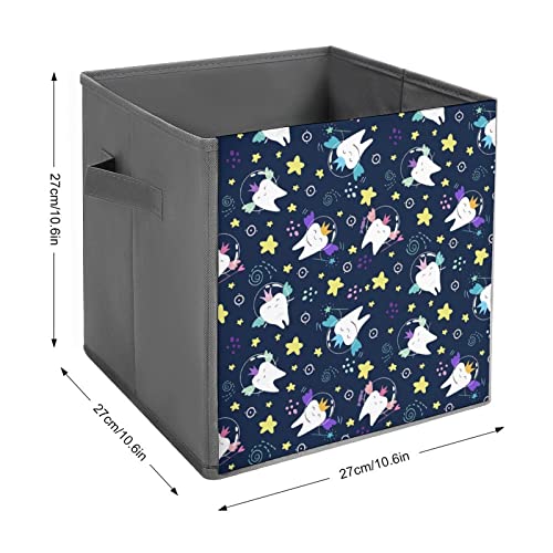 Magic Teeth with Wings Canvas Collapsible Storage Bins Cube Organizer Baskets with Handles for Home Office Car
